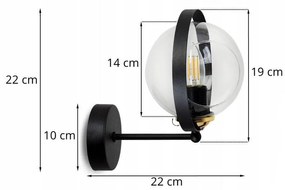Nástěnné svítidlo Ring, 1x transparentní skleněné stínítko, (výběr ze 3 barev uchycení)
