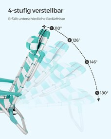Zahradní křeslo, skládací kempingové křeslo, přenosné venkovní křeslo, s nastavitelnou opěrkou, zelené a bílé