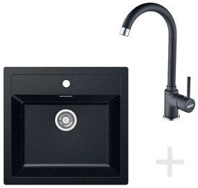 Franke - Kuchyňský set T25, tectonitový dřez SID 610, černá + baterie FP 9000, onyx NEW 114.0366.029