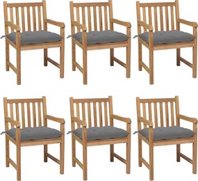 vidaXL Zahradní židle 6 ks podušky masivní teakové dřevo [3073050] Barva: Šedá