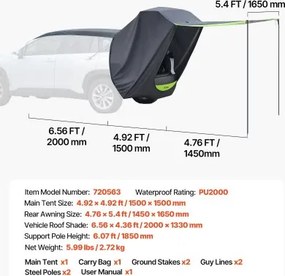 Stan SUV se stínící markýzou VEVOR, 1500 × 1500 mm