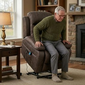 TV křeslo DORMI s elektrickým polohováním — látka vintage, hnědá, nosnost 130 kg