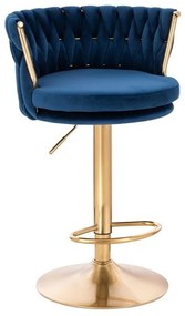 LuxuryForm DESIGN Barová židle LYON VELUR na zlaté kulaté podstavě - modrá