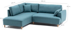 Hanah Home Rohová pohovka FELIX tyrkysová levá 825BLC1377