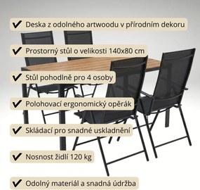 Vikio Zahradní set 140x80 pro 4 osoby skládací židle V134-P2 přírodní