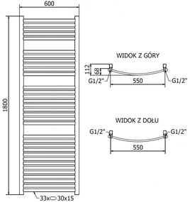 Mexen Helios, elektrické topné těleso 1800 x 600 mm, 900 W, zlatá lesklá, W103-1800-600-2900-50