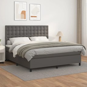 Box spring postel s matrací šedá 160x200 cm umělá kůže