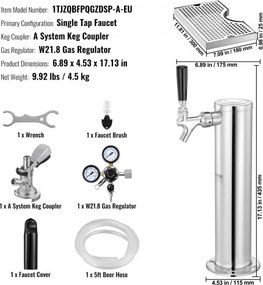 Sada Kegerator Věž s jedním kohoutkem Kegerator Beer Věž & A-System Keg Coupler