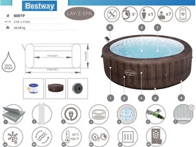 Bestway Vířivka BALI Smart 7 Wifi, hydromasáž, pro 5-7 osob, vestavěné čerpadlo 6001P J-6001P