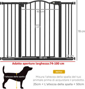 PawHut 78 cm Interiérová Psí Brána, Bezpečnostní Psí Brána, Rozšiřitelná Psí Bariéra 74-100 cm s Dvojitým Zámkem a Automatickým Uzavíráním pro Schody…