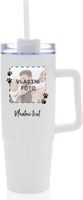 Personalizovaná cestovní termoska s průhledným víčkem s fotkou mazlíčka a textem