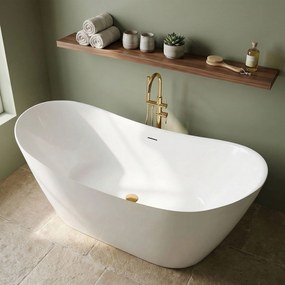 Rea FERRANO Slim, volně stojící vana 1520×730×670 mm, bílá, černá krytka odtoku, KPL-W6080