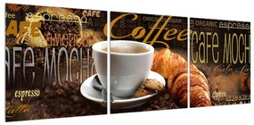 Obraz kávy a croissantů (120x40 cm)