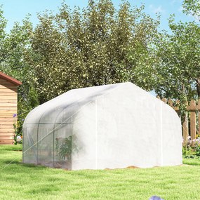 Fóliový skleník Outsunny 4,45x2,99x2,05 m, ochrana proti UV záření, okno ze síťoviny, větruvzdorný, kovový, bílý| Aosom