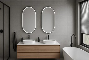 Erga Gwen, oválné LED zrcadlo 60x90cm v černém kovovém rámu, 3 barvy světla, přední osvětlení, topná podložka proti zapaření, ERG-V01-GWEN-6090-BK