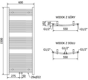 Mexen Ares koupelnový radiátor 1500 x 600 mm, 733 W, Bílá - W102-1500-600-00-20