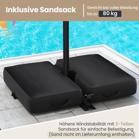 Costway Ø 300 cm konzolový deštník se 40 solárními LED světly a pytli s – hnědý