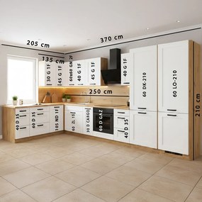 Kuchyňská linka LUNA ab | 205x370 cm | PREMIUM BOX zásuvky | UNI dvířka | artisan/bílá
