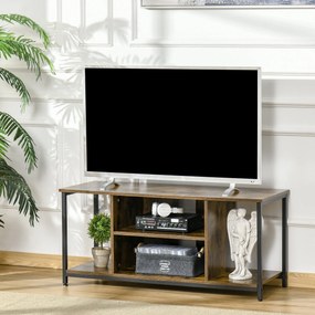 HOMCOM TV stolek pro TV do 55 palců - Průmyslový styl, s 4 přihrádkami, nastavitelnou policí a správcem kabelů 110x40x50 cm Rustikální Hnědá