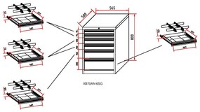Dílenská zásuvková skříň na nářadí WL/BL, 6 zásuvek, 565 x 580 x 800 mm