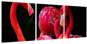 Obraz červených plameňáků (s hodinami) (90x30 cm)