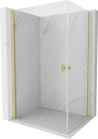 Mexen Mist-B Duo, 2-křídlý ​​výklopný sprchový kout 100 x 70 cm, čiré sklo, zlatý matný profil, 8A2-100-070-55-00