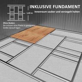Outsunny kůlna na nářadí s podezdívkou kůlna na nářadí zahradní kůlna kovová uhlíkově šedá 340 x 386 x 200 cm | Aosom