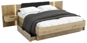 Manželská postel ARKADIA + rošt a deska s nočními stolky, 160x200, dub Kraft zlatý/černá
