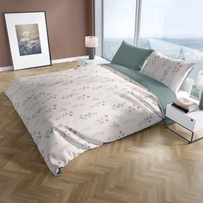 Bavlněné povlečení 140x200 Cottage 018 krémově mátové květy povlak na polštář 70x90 Faro