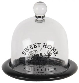 Skleněný poklop Sweet Home s černou miskou – 12x12 cm
