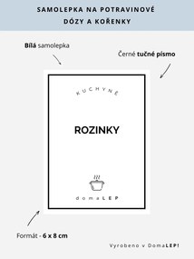 ROZINKY – bílá samolepka na dózu, tučné písmo, 6 x 8 cm | DomaLEP