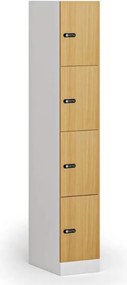 Šatní skříňka S1 s úložnými boxy, 4 boxy, 1850 x 300 x 500 mm, mechanický kódový zámek, laminované dveře, buk