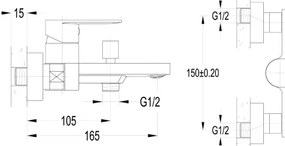 Aqualine - Vanová baterie DAPHNE lesklý chrom