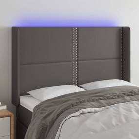 Čelo postele s LED šedé 147 x 16 x 118/128 cm umělá kůže