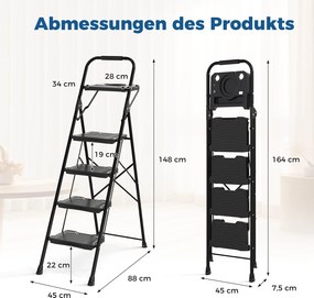 Costway 4 Žebřík s přihrádkou na nářadí a protiskluzovými pedály. Skládací