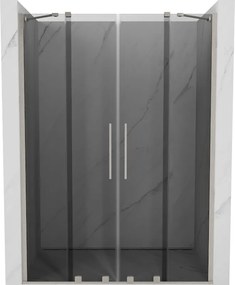 Mexen Velar Duo, posuvné sprchové dveře do otvoru 150 cm, 8mm šedé sklo, broušená ocel, 871-150-000-42-97