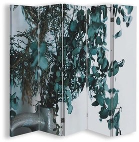 Ozdobný paraván Zelené listy rostlin - 180x170 cm, pětidílný, obustranný paraván 360°