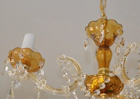 5 flames Colored Maria Theresa crystal chandelier with cut almonds - AMBER glass