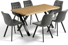 Vikio Jídelní set pro 6 osob 160x90 cm dub noha X šedá židle VJS236-6S-S