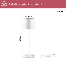 Paulmann 76997 Gilo, bílá lampička na baterii, 2,8W LED 2700K dotykové ovládání, výška 35cm, IP44