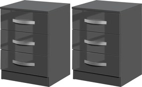 Moderní noční stolek HOMCOM, set 2 kusů se 3 zásuvkami do ložnice a obývacího pokoje z MDF, 40x36x56cm, šedý
