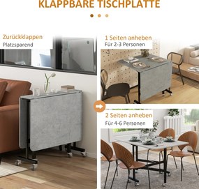 HOMCOM Rozkládací jídelní stůl s kolečky pro 4-6 osob, ocelové nohy, rozkládací 52,5-120 x 80 x 73 cm, ideální do kuchyně a jídelny | Aosom.de