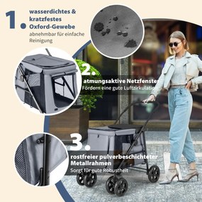 Costway Psí kočárek skládací do 40 kg psí vozík s polštářem, šedá