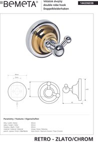 Bemeta Design RETRO gold-chrom: Háček, dvojitý -
