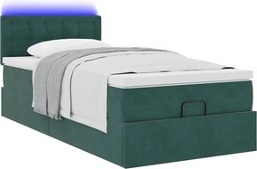 Osmanská postel s matrací &amp; LED tmavě zelená 90x200cm samet 3312743