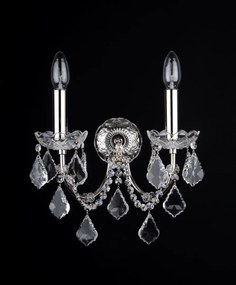 2 Arms Silver  tubular brass crystal wall light with cut crystal pendeloques