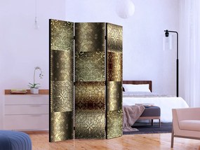 Pokojová zástěna Kovové dlaždice (3-dílný) - elegantní vzory v zlatých ozdobách