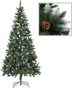 Umělý vánoční stromek se šiškami a bílými třpytkami 210 cm 284319