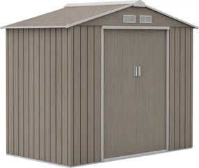 Outsunny 2,42 m² zahradní kůlna efekt dřeva s vyztuženou základnou bez podlahy 213x130x185 cm venkovní zahradní kůlna se 2 posuvnými dveřmi a 4 okny p