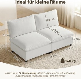 HOMCOM modulární dvoumístná pohovka z ekokůže, 146 cm, hluboké sedadlo, šedá